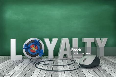 칠판 배경에 대상 및 컴퓨터 마우스와 3d 단어 충성도 3d 렌더링 3차원 형태에 대한 스톡 사진 및 기타 이미지 3차원