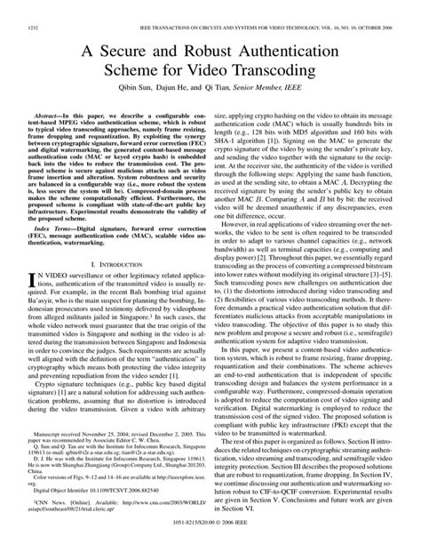 A Secure And Robust Authentication Scheme For Video Transcoding