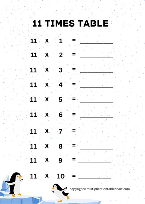 11 Times Table Worksheet 11 Multiplication Table Free Pdf