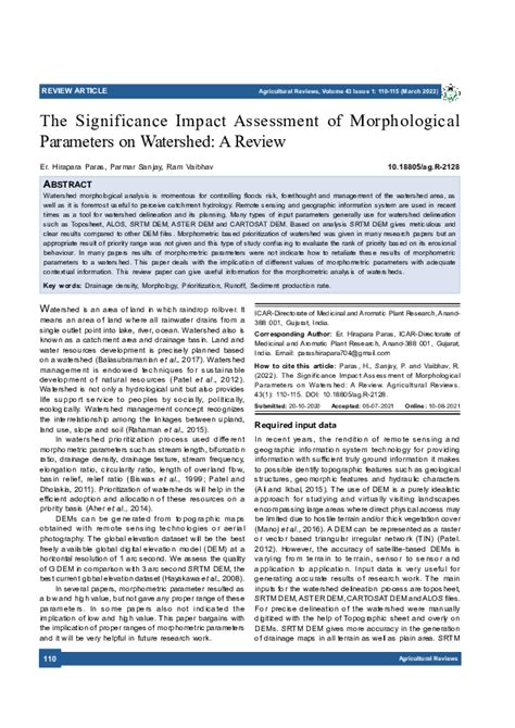 Pdf The Significance Impact Assessment Of Morphological Parameters On