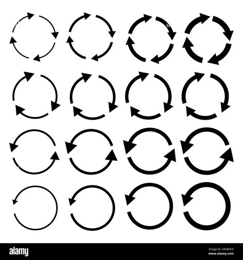 Circular Arrow Icons Black Recycle Symbols Set Of Sixteen Vector