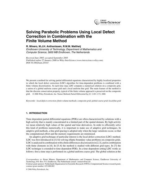 Pdf Solving Parabolic Problems Using Local Defect Correction In Combination With The Finite