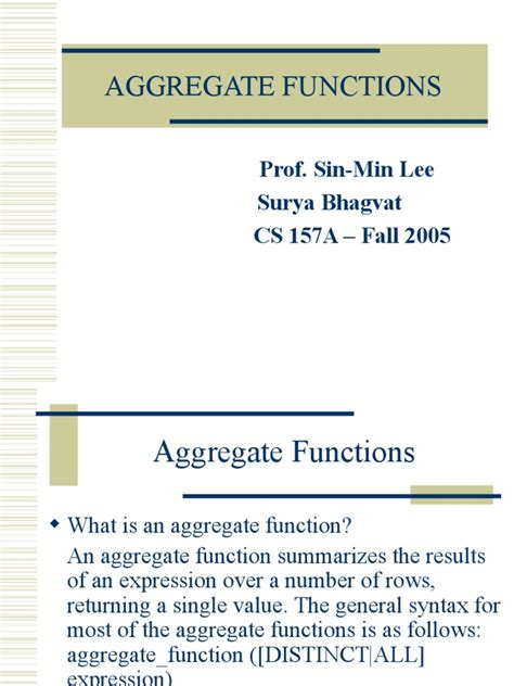 Aggregate Functions Prof Sin Min Lee Pdf Computer Science Information Technology Management