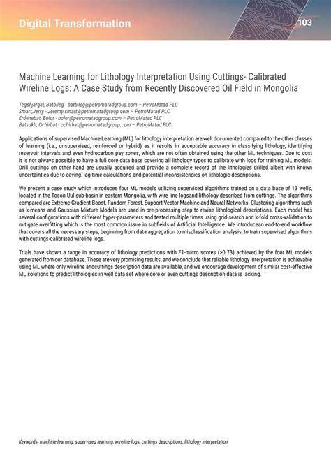 Pdf Machine Learning For Lithology Interpretation Using Cuttings