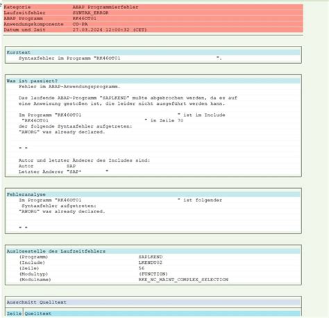 Abap Error In Transaction Kend If I Choose The Sel Sap Community