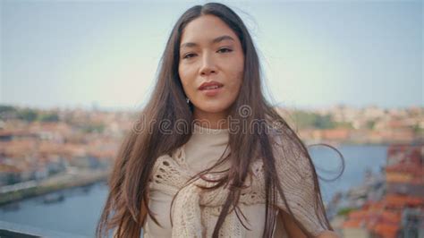 Portrait Latina Model Posing Beautiful Waterfront Carefree Woman