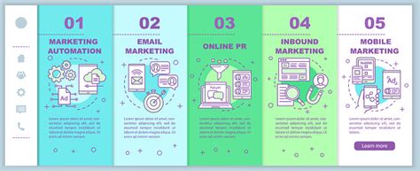 모바일 웹 페이지 벡터 템플릿을 온보딩 디지털 마케팅 전술 선형 일러스트와 응답 스마트 폰 웹 사이트 인터페이스 아이디어 웹 페이지 연습 단계 화면입니다 색상 컨셉 5에