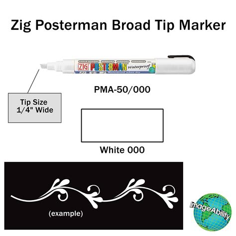 White Waterproof Broad Chisel 6mm Tip Marker By Zig Posterman