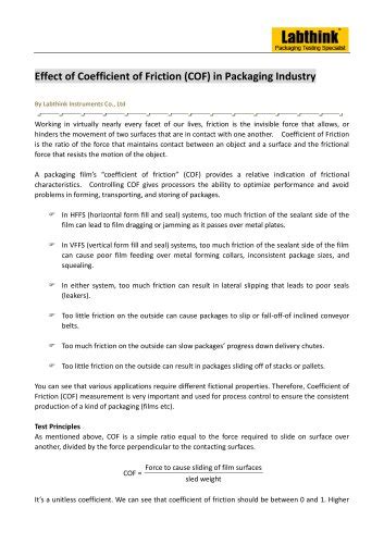 Affecting Of Coefficient Of Friction In Packaging Industry Labthink Instruments Co Ltd