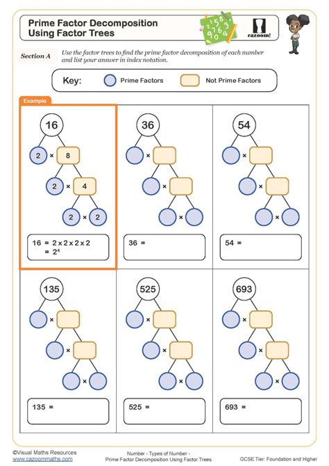 prime factor decomposition using factor trees worksheet printable pdf worksheets