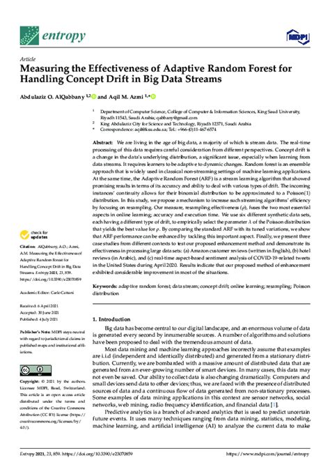 Pdf Measuring The Effectiveness Of Adaptive Random Forest For Handling Concept Drift In Big