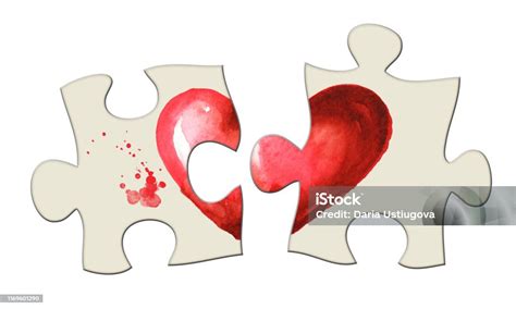 사랑과 로맨스 일러스트 전개 퍼즐 마음의 2 반쪽 별도로 함께하지 흰색 배경에 격리 된 수채화 손으로 그린 그림 감정에 대한 스톡 벡터 아트 및 기타 이미지 Istock