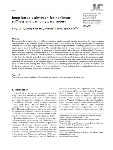 Pdf Jump Based Estimation For Nonlinear Stiffness And Damping Parameters