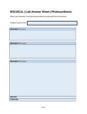 Lab Answer Sheet For Photosynthesis BSC L Experimental Course Hero