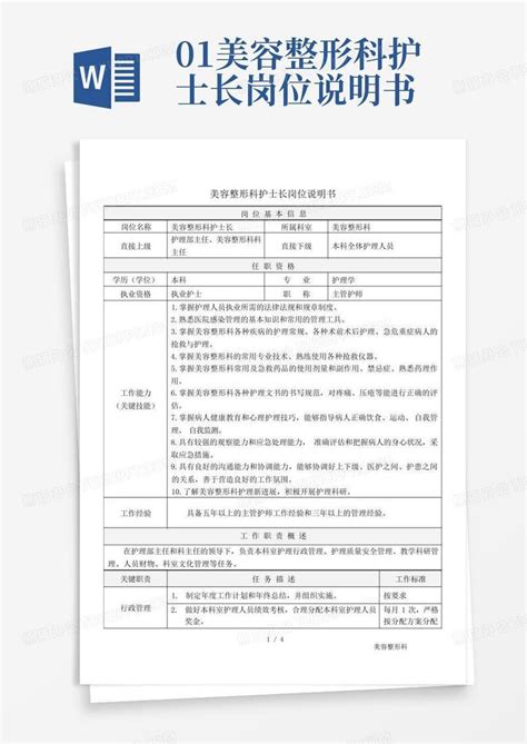 01美容整形科护士长岗位说明书 Word模板下载 编号lnywpnvk 熊猫办公