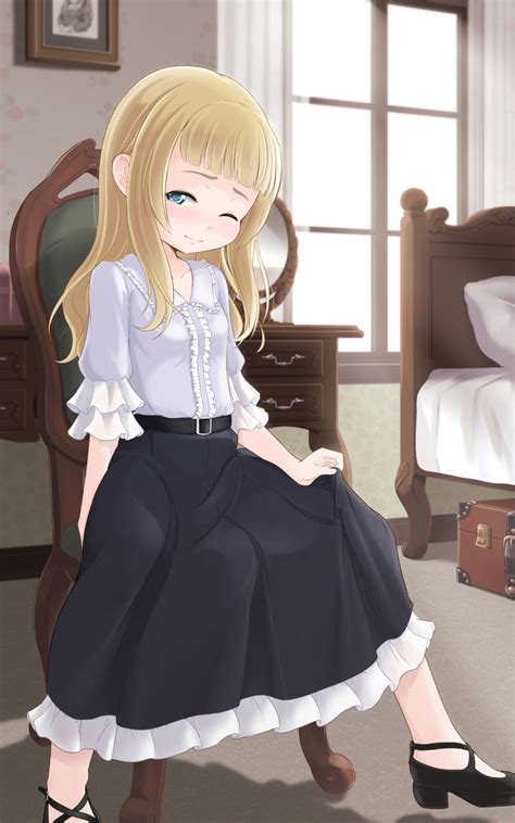 Safebooru 1girl Bed Bedroom Belt Black Footwear Black Skirt Blonde