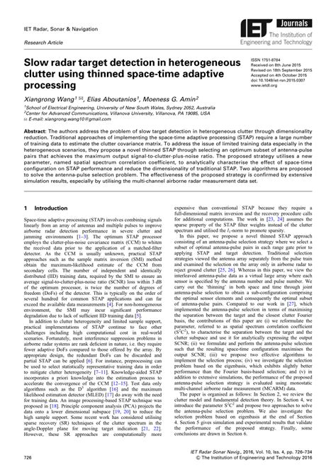 Pdf Slow Radar Target Detection In Heterogeneous Clutter Using Thinned Space Time Adaptive