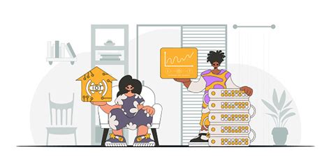 남자와 여자는 Iot 영역 현대 벡터 아트 스타일의 역동적 인 듀오입니다 Empire에 대한 스톡 벡터 아트 및 기타 이미지 Empire 감지기 개발 Istock