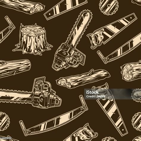 목재 잭 작업 장비 원활한 패턴 사슬톱에 대한 스톡 벡터 아트 및 기타 이미지 사슬톱 그루터기 식물 부위 강철 Istock