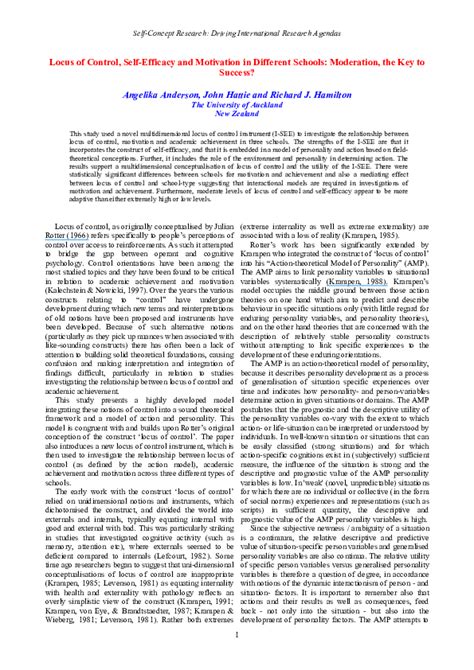 Pdf Locus Of Control Self‐efficacy And Motivation In Different Schools Is Moderation The