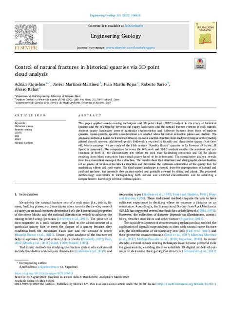 Pdf Control Of Natural Fractures In Historical Quarries Via 3d Point