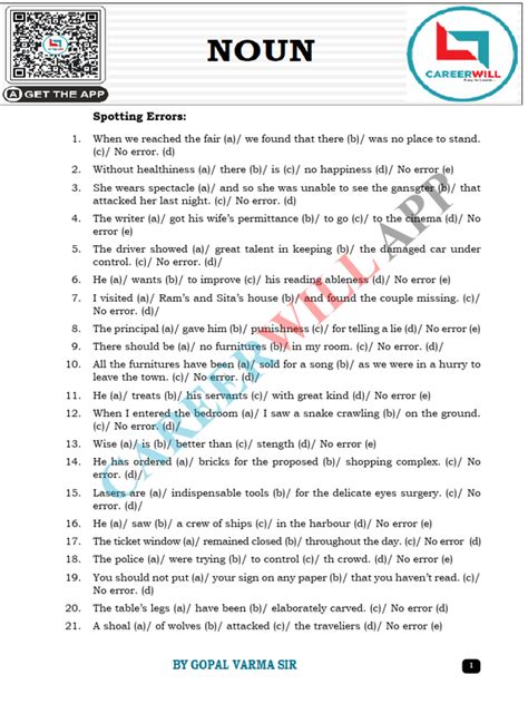 Noun Spotting Errors Set 1 Pdf