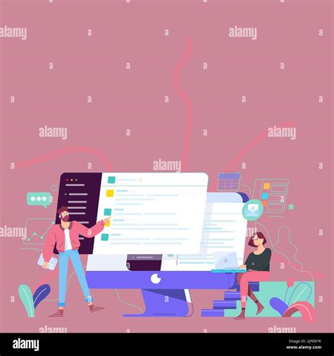 Couple Drawing Using Desktop Computer Man Pointing Monitor Screen Stock Vector Image Art Alamy