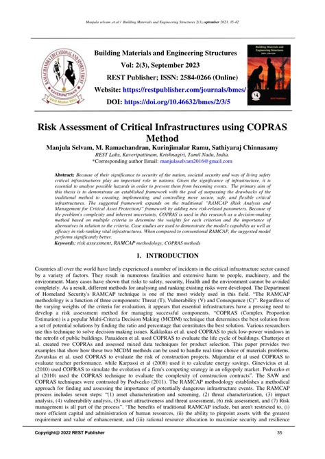 Pdf Risk Assessment Of Critical Infrastructures Using Copras Method