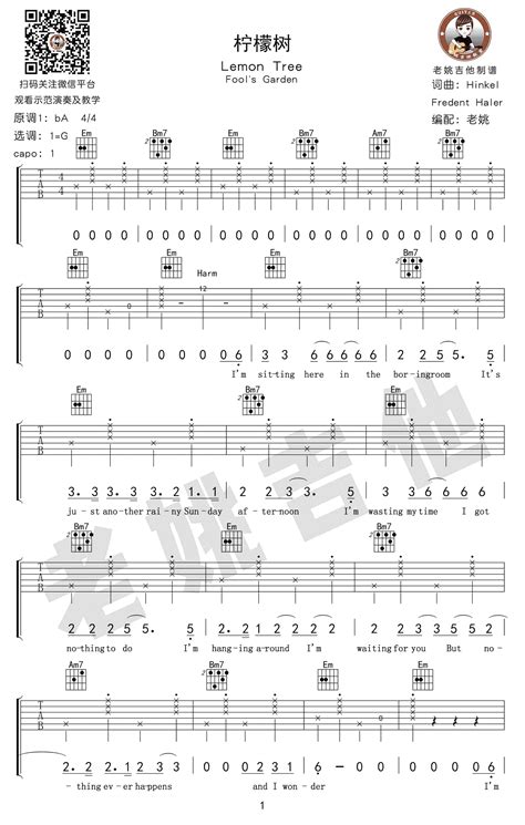 柠檬树吉他谱 《lemon Tree》吉他谱 吉他教学视频 乐手网