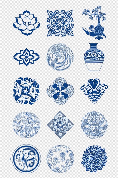青花瓷图案合集青花瓷花纹4免扣元素 花瓣网