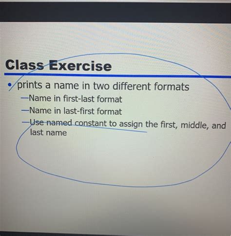 solved class exercise prints a name in two different formats