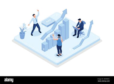 Characters Analyzing Marketing Data Business Activities Concept Isometric Vector Modern
