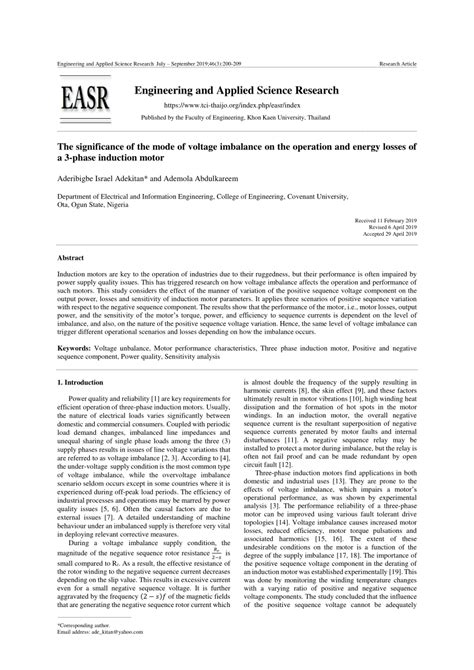 Pdf The Significance Of The Mode Of Voltage Imbalance On The Operation And Energy Losses Of A