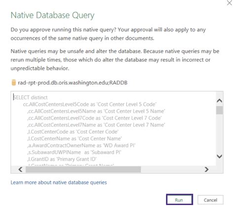 Native Database Query Uw Research
