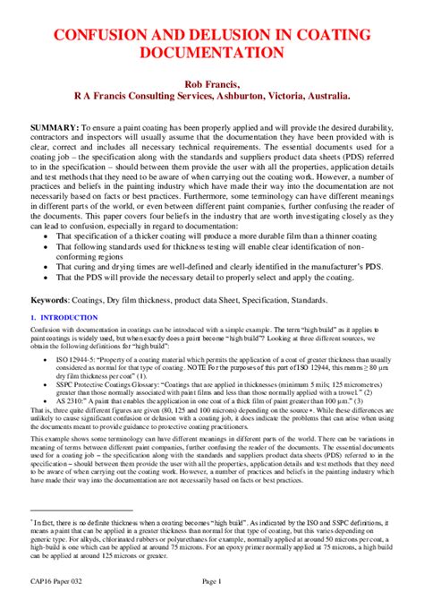 Pdf Confusion And Delusion In Coating Documentation