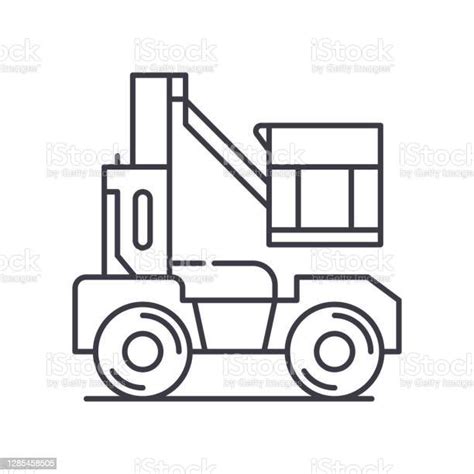 붐 리프트 개념 아이콘 선형 절연 일러스트레이션 얇은 선 벡터 웹 디자인 기호 흰색 배경에 편집 가능한 스트로크가 있는 개요