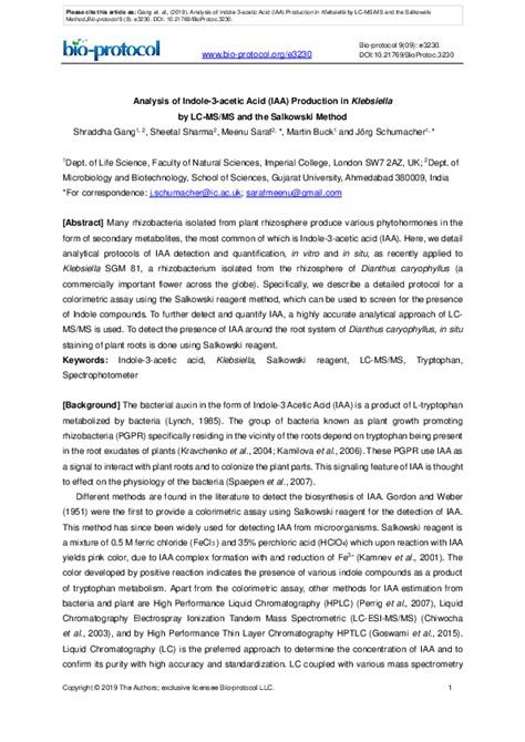 pdf analysis of indole 3 acetic acid iaa production in klebsiella