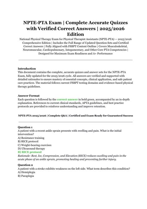 Npte Pta Exam 2025 2026 Complete Accurate Quizzes With Verified