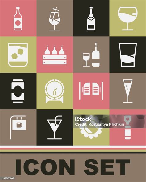 세트 병 오프너 샴페인 한 잔 보드카 샴페인 병 나무 상자에 병 와인 위스키 맥주와 유리 아이콘와인 벡터 0명에 대한 스톡 벡터 아트 및 기타 이미지 Istock