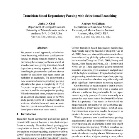 Transition Based Dependency Parsing With Selectional Branching Acl Anthology