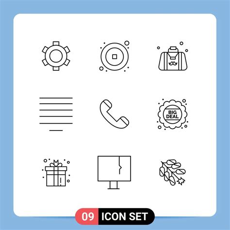 Pack Of 9 Modern Outlines Signs And Symbols For Web Print Media Such As Contact Text Bag Center