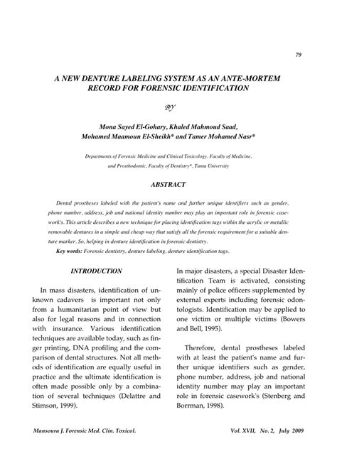 Pdf A New Denture Labeling System As An Ante Mortem Record For Forensic Identification