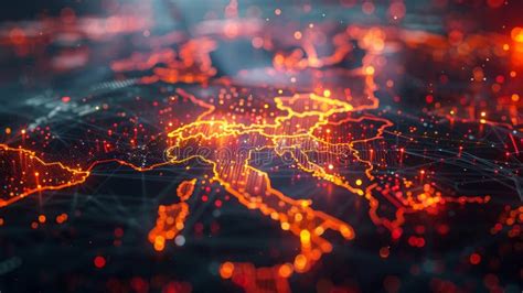 Digital Representation Of A World Map With Interconnected Nodes And Lines On A Dark Background