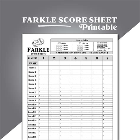 Farkle Game Score Sheet Farkle Scoring Farkle Dice Game Score Sheet Farkle Score Card