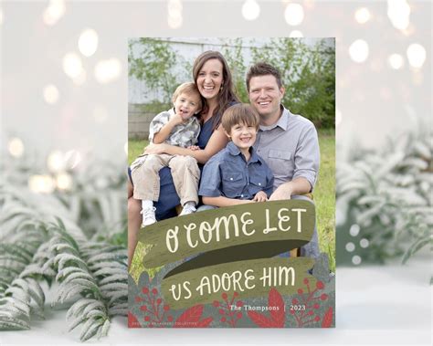 O Come Let Us Adore Him Christmas Card Photo Template Religious