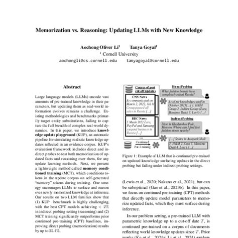 Memorization Vs Reasoning Updating Llms With New Knowledge Acl Anthology