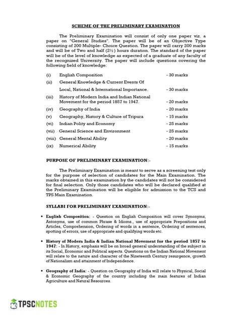 Tpsc Syllabus Of Preliminary Examination Of Tcs Gr Ii And Tps Gr Ii Pdf Science Liberal