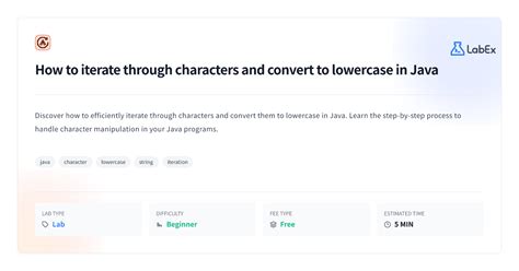 how to iterate through characters and convert to lowercase in java labex