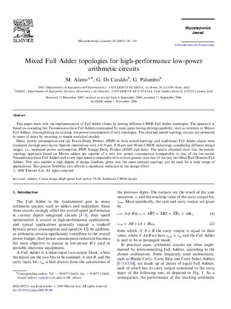 Pdf Mixed Full Adder Topologies For High Performance Low Power