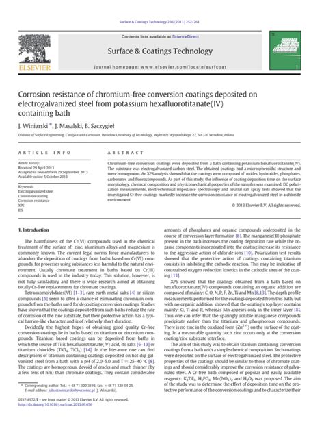 Corrosion Resistance Of Chromium Free Conversion Coatings Deposited On Pdf Corrosion Chromium